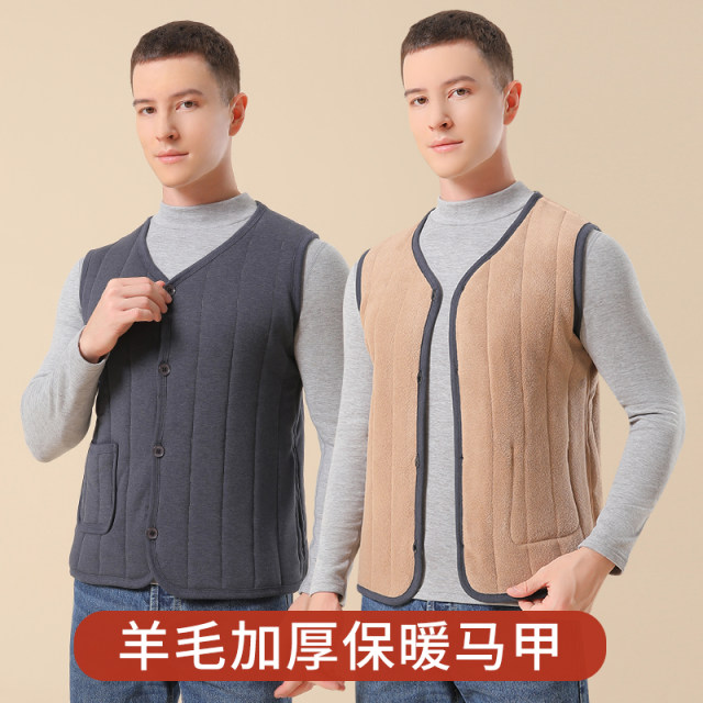 Men's wool vest winter plus velvet thickened warm vest 2024 dad middle-aged and elderly ...