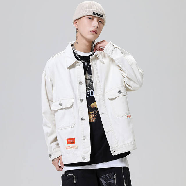 High Street Trendy American denim jacket men's high-end and handsome ...