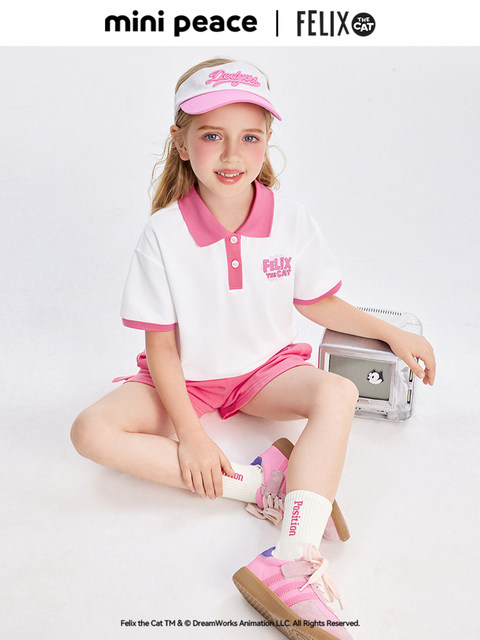 Peacebird Filet Cat Joint Collaboration Series Minipeace Girls Set Polo Shirt Shorts Two-Piece ...