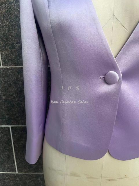 JFS new high-end silk satin V-neck one-button slim short suit business ...