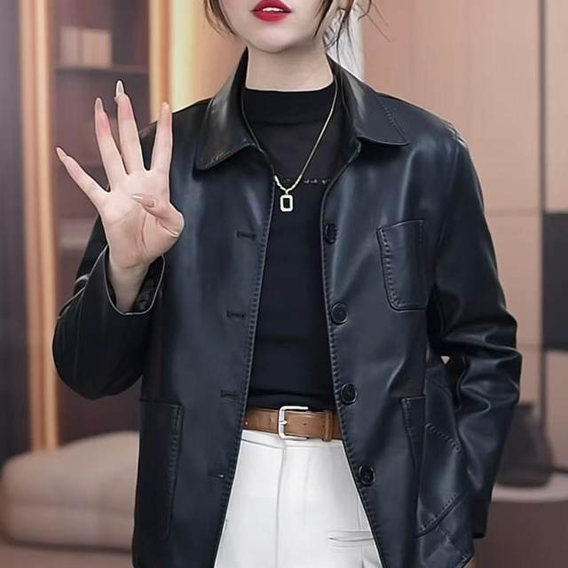 2025 new simple solid color motorcycle suit short jacket leather jacket ...