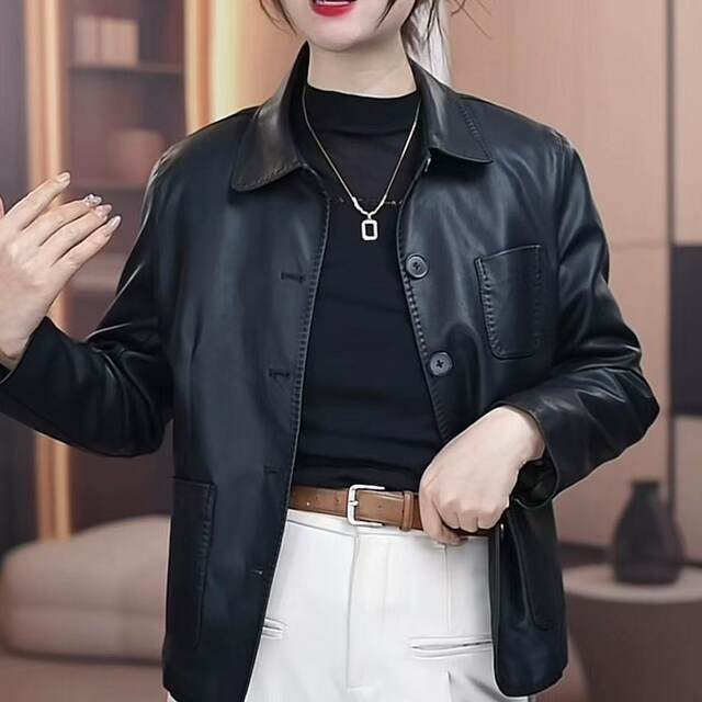 2025 new simple solid color motorcycle suit short jacket leather jacket ...