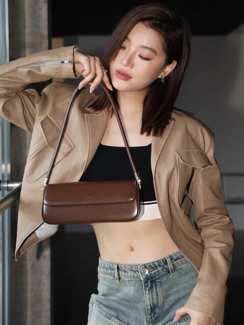 Auchan women's bag underarm bag 2025 new fashion leather baguette bag ...