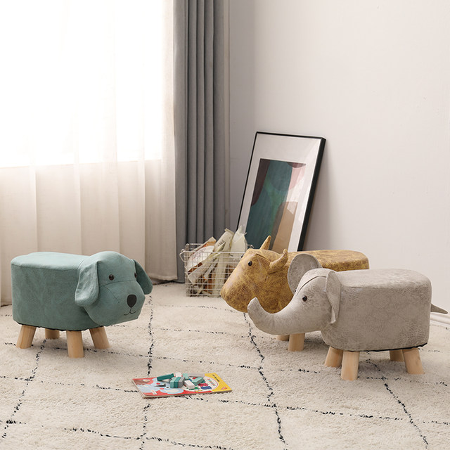 Children's solid wood short sitting stool creative animal elephant ...