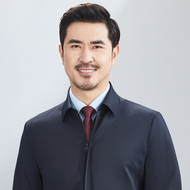 Hongdu autumn new men's middle-aged jacket lapel nylon micro-elastic ...