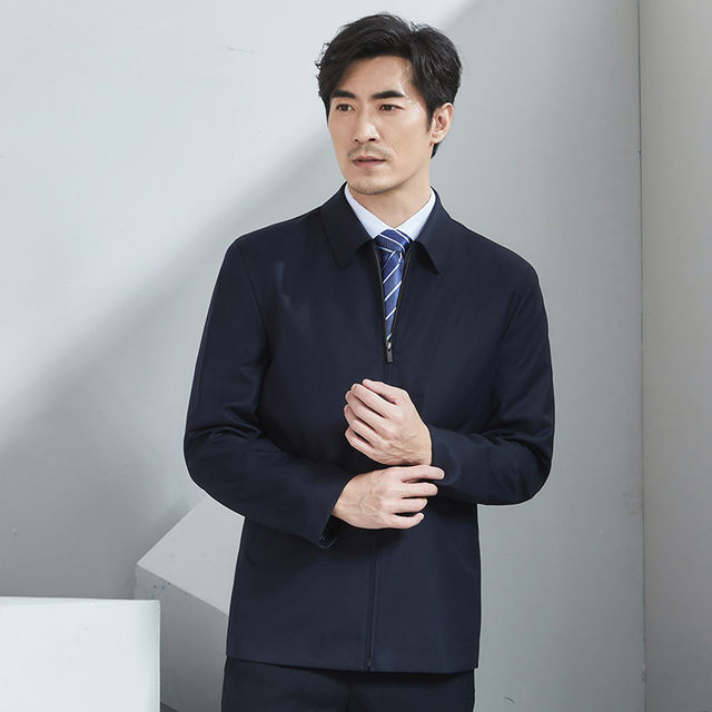 Hongdu Men's Wool Mulberry Silk Jacket Business Lapel Zipper Four ...