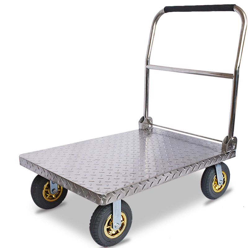 Stainless Steel Flatbed Trolley Transport Cart Push Truck Silent ...