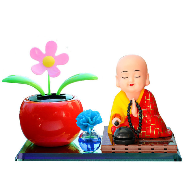 Solar-powered shaking head little monk car ornaments center console car ...