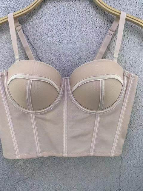 Bra with chest pad lace fish bone suspender vest slim strap bra inside ...