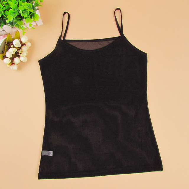 Summer new mesh women's camisole sexy translucent thin section solid ...