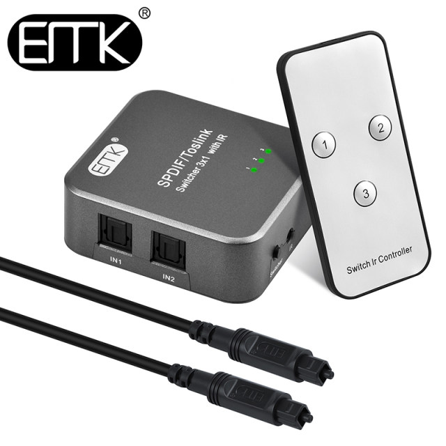 EMK/EMK digital optical fiber audio switcher 3 in 1 out with remote ...