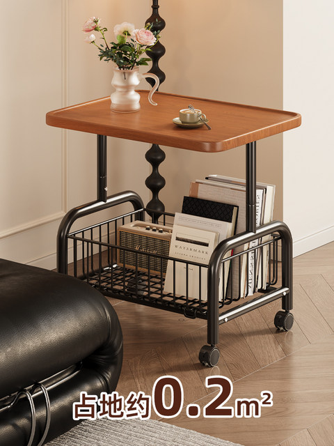 Movable trolley sofa side table bedside storage rack high coffee table ...