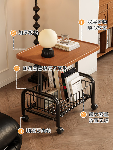 Movable trolley sofa side table bedside storage rack high coffee table ...