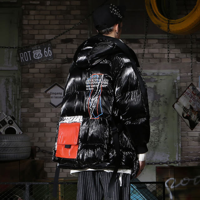 GENANX Lightning Fashion Brand Shiny Down Jacket Men's Medium Long Couple Down Jacket Loose ...