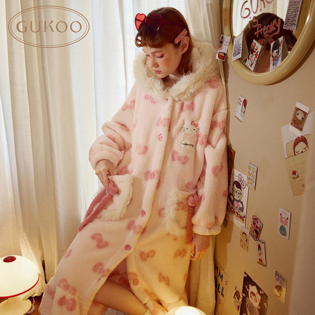 Gukoo/Gutshell Nightgown Winter HelloKitty Co-branded New Plush Women's ...