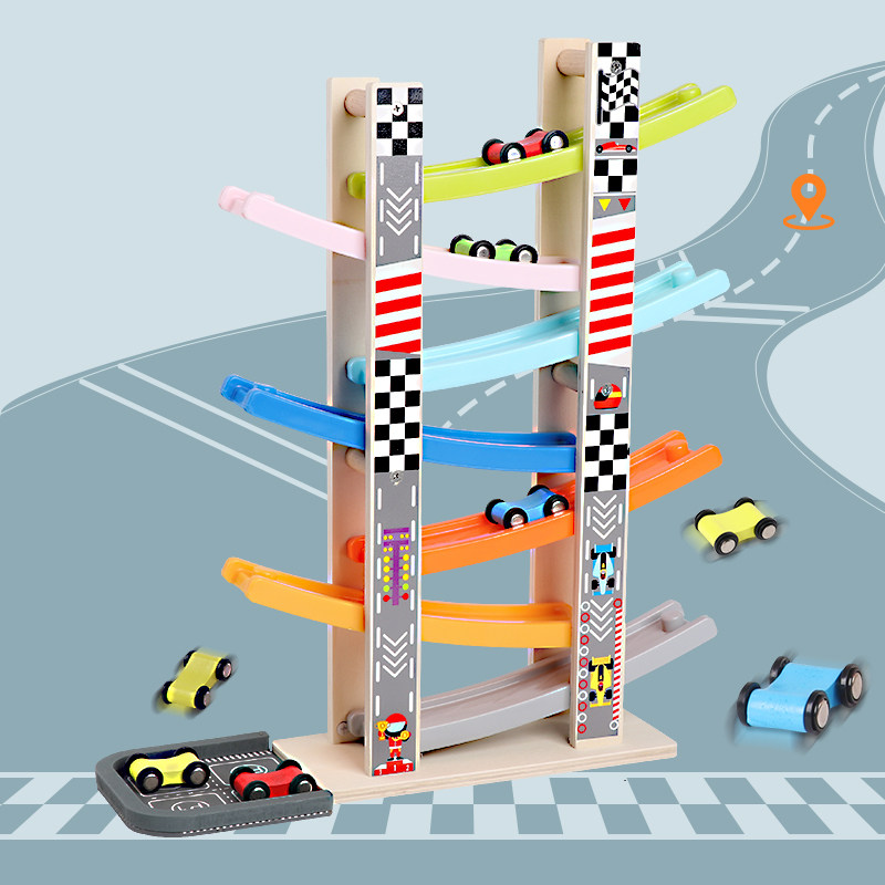 Wooden Gliding Car Inertial Glide Track Toy for Young Children
