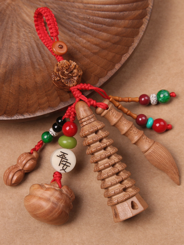 Mahogany Wenchang Tower Keychain - Nine & Thirteen Layer Peach Wood ...