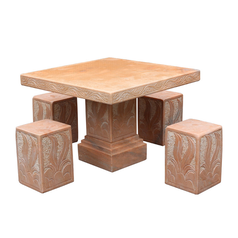Yufeng Stone Outdoor Table and Bench Set - Handcrafted Natural Stone ...