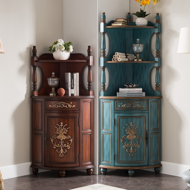American-Style Triangular Cabinet, Solid Wood Painted European-Style ...
