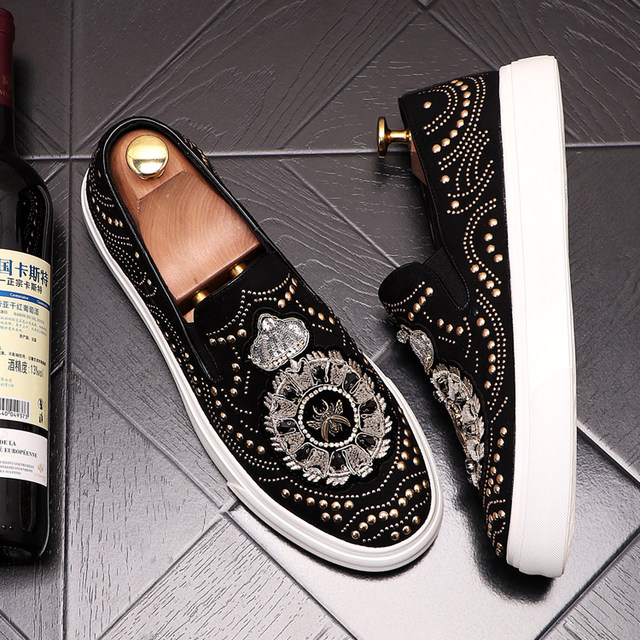 New men's casual rivet shoes, versatile one-legged rhinestone loafers ...
