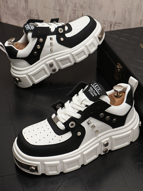 Sponge cake shoes for young thick-soled leather shoes height-enhancing ...