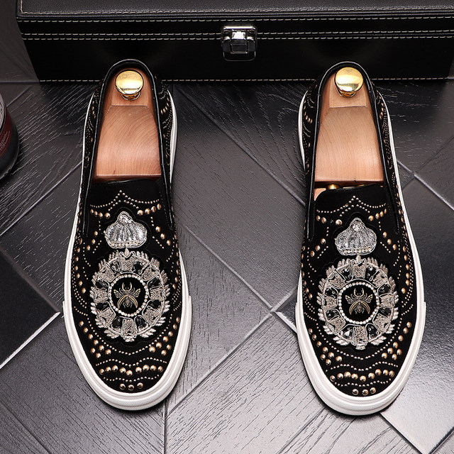 New men's casual rivet shoes, versatile one-legged rhinestone loafers ...