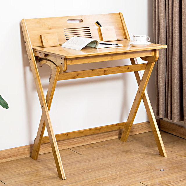 Folding desk Nanzhu study desk student desk can store study desk ...