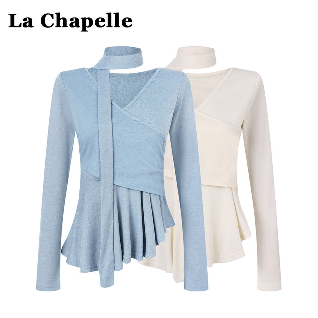 La Chapelle's design cross V-neck waist long-sleeved top for women's ...