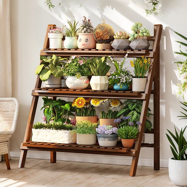 Balcony rack storage rack living room multi-layer solid wood floor ...