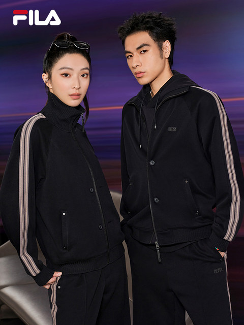 FILA official couple with knitted long -sleeved jacket 2025 spring new ...