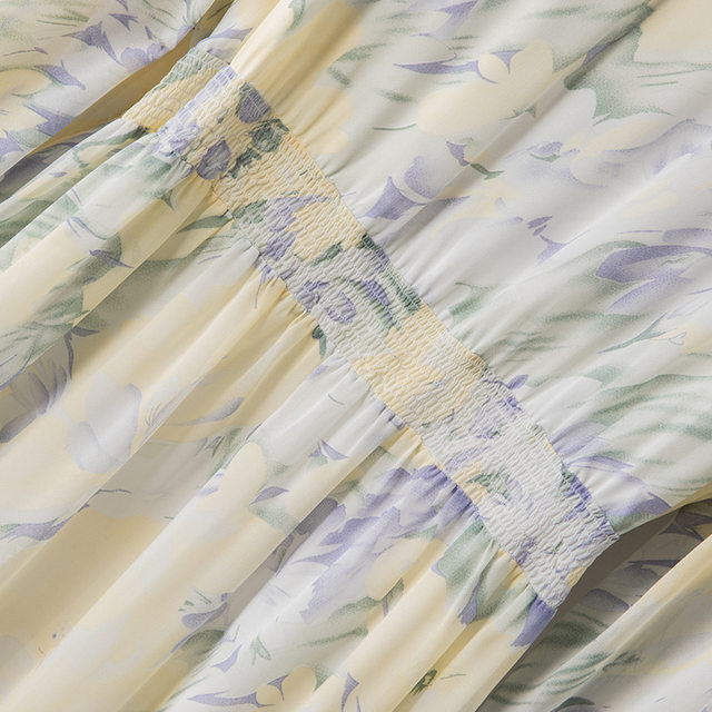 French tea break wood ear print large size dress autumn fashion long sleeve temperament waist ...