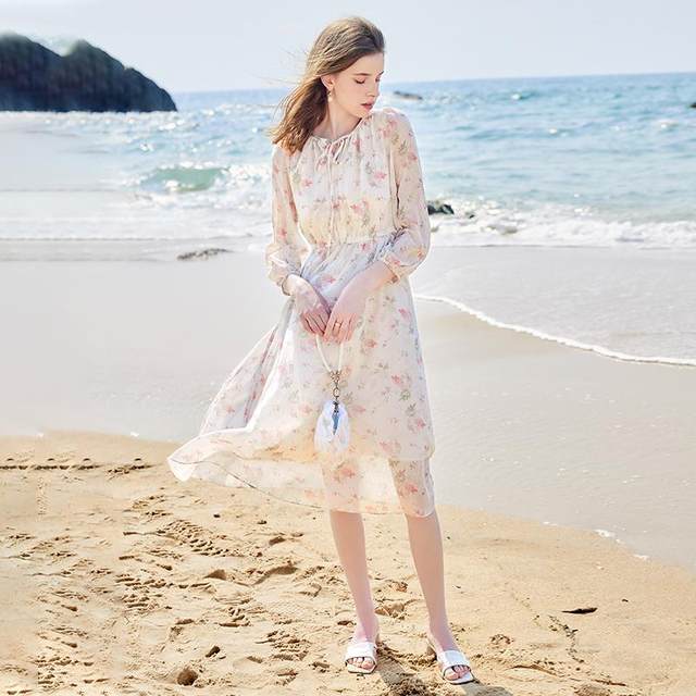 Qiushui Yiren fresh small floral long-sleeved dress 2024 summer new ...