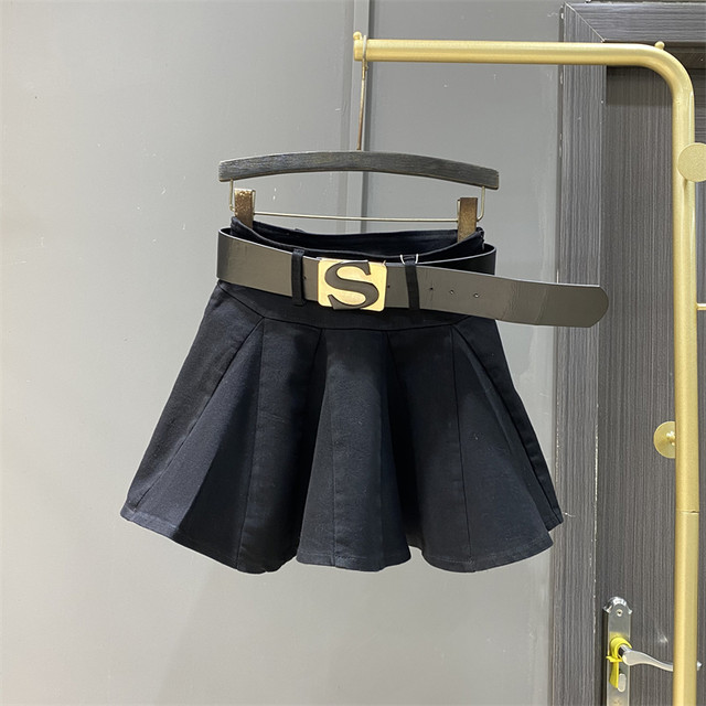 Retro denim pleated skirt Female spring and autumn new age reduction versatile high -waisted ...