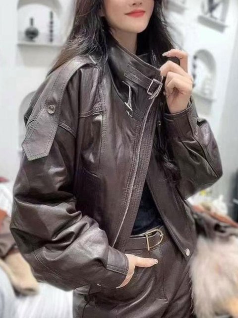 Haining leather leather jacket outer set female 2024 winter new short ...