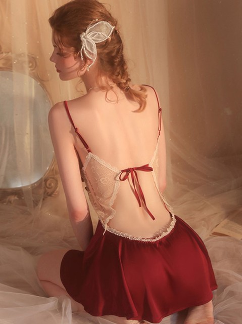 Backless pajamas for women, pure lust style, summer sexy ice silk lace ...