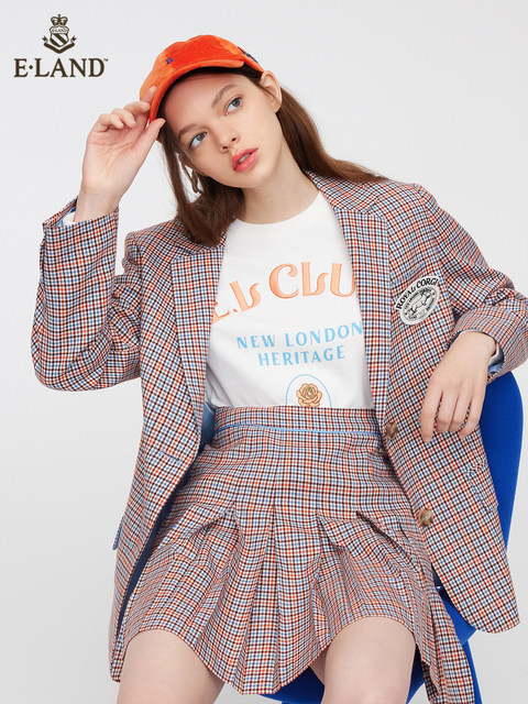 Eland clothes love sweet contrasting color grid two -grain general ...