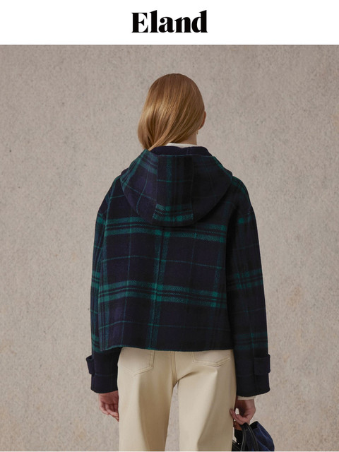 Eland clothes woolen coat women's checkered warm short coat winter style
