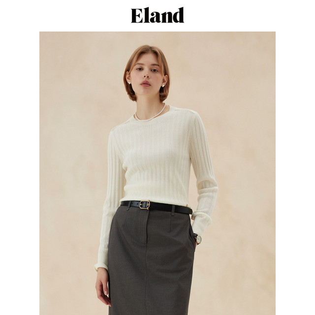 Eland Yilian Sweater Women's Ribbed Slim Sheep Wool Warm and ...
