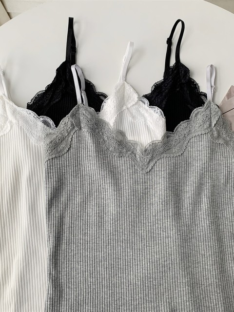 White suspender vest women's shoulder strap adjustable V-neck lace ...