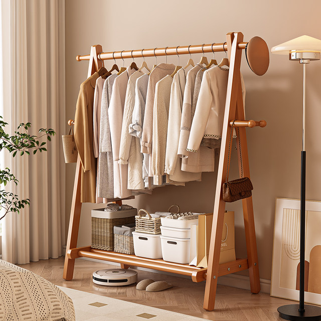 Solid wood hanging shelf floor -type household bedroom cloak rack ...