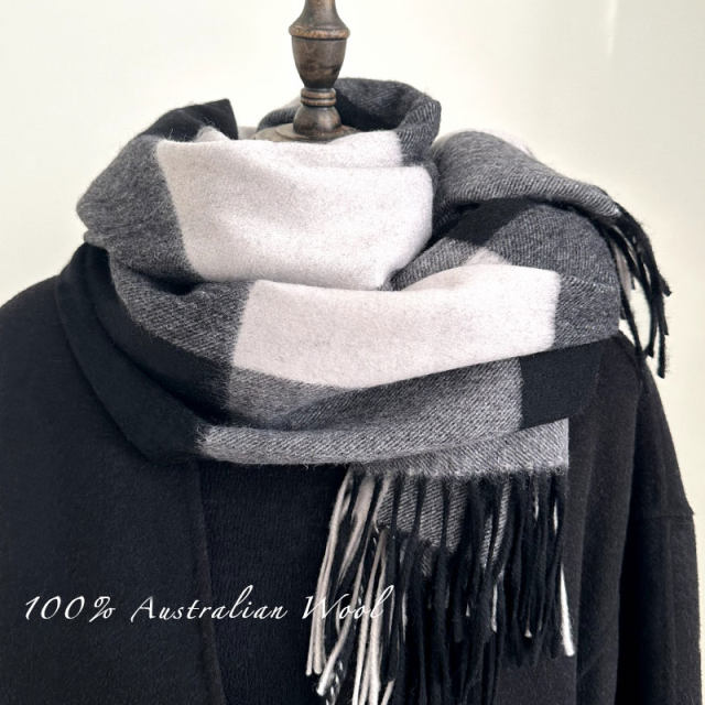 Large version! Classic black and white large grid 100% Australian wool ...