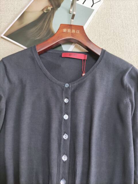Casual and versatile solid color cardigan top Mulberry silk wool blend ...