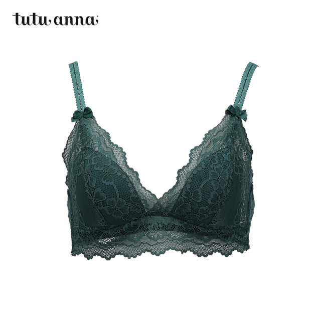 Tutuanna bra women's French sexy elegant triangle cup thin cotton exquisite lace ringless bra