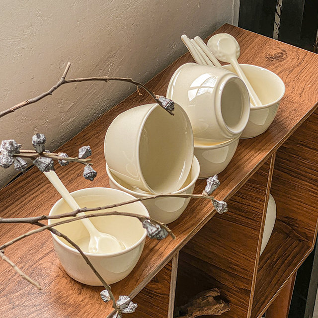 ins cream style tableware ceramic rice bowl household tableware fresh ...