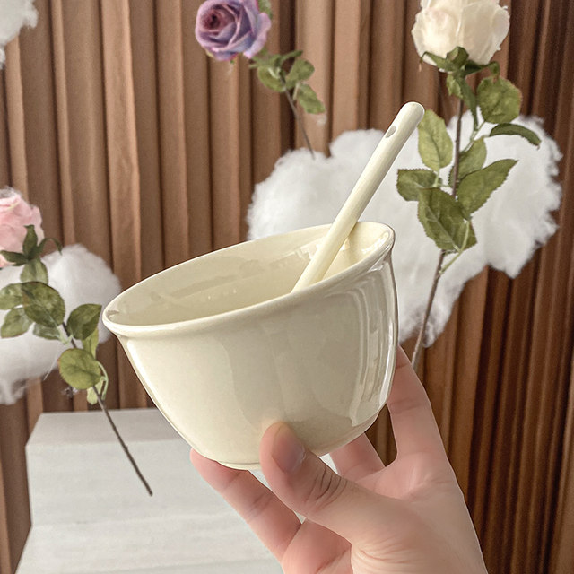 ins cream style tableware ceramic rice bowl household tableware fresh ...