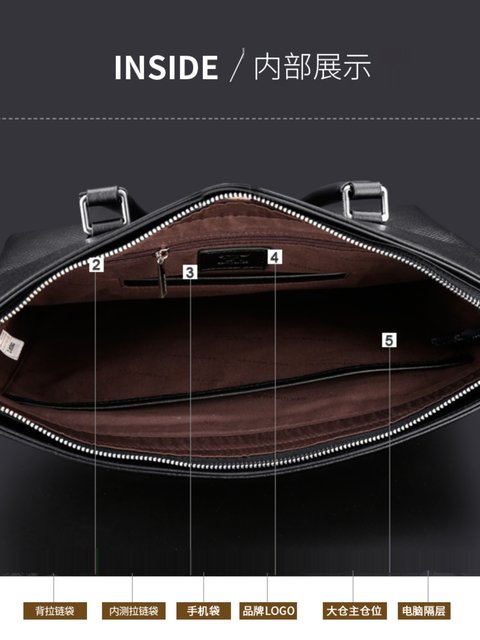 Septwolves genuine leather men's handbag business casual briefcase ...