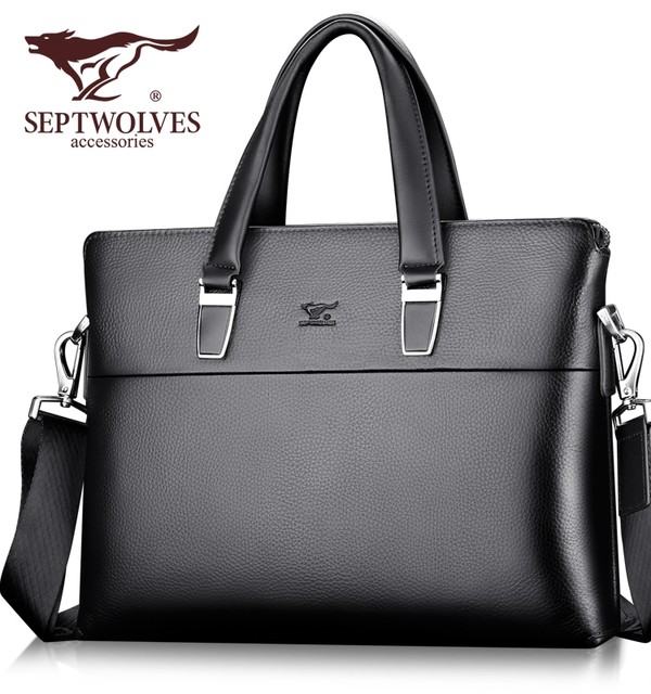 Septwolves genuine leather men's handbag business casual briefcase ...