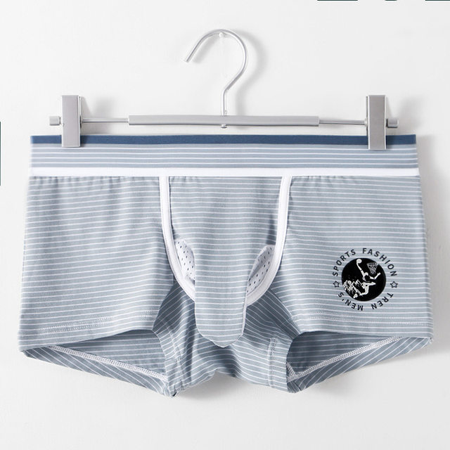 Men's striped mesh, elephant nose, pure cotton flat -angle panties, big ...