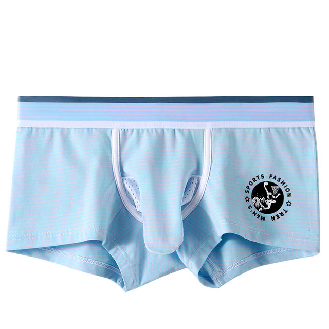 Men's striped mesh, elephant nose, pure cotton flat -angle panties, big ...