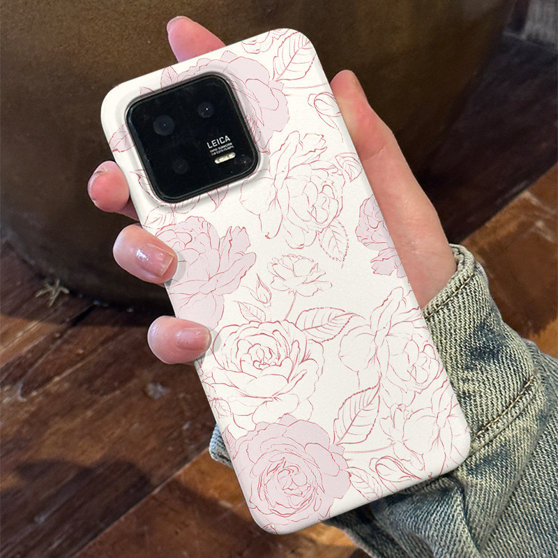 Pink white rose suitable for millet 13 mobile phone shell half ...